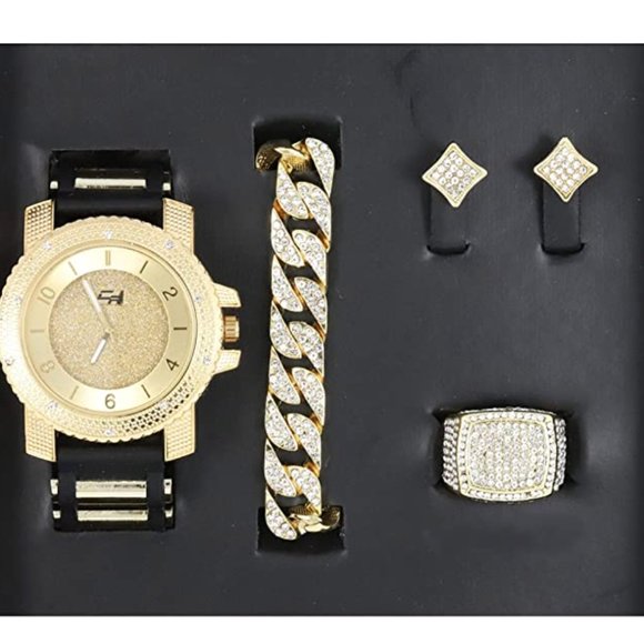 Accessories | Iced Out Set Earrings Bracelet Watch Ring | Poshmark